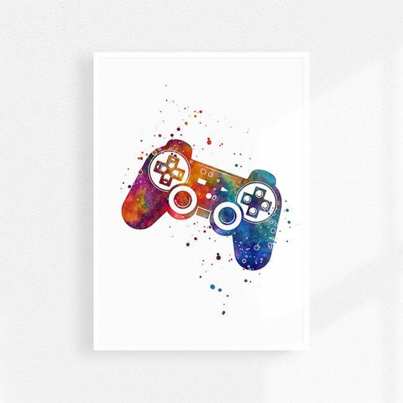 Video Game Controller Poster, Gamer Room Decor, Joystick Watercolor ...