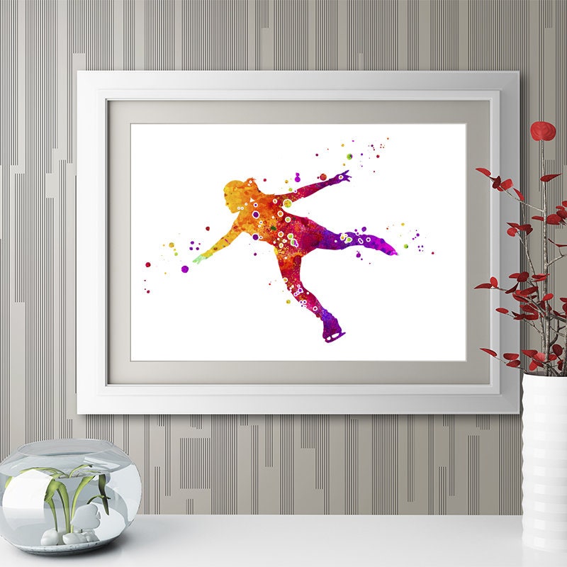 Figure Skating Gift Figure Skater Watercolor Art Print Ice | Etsy