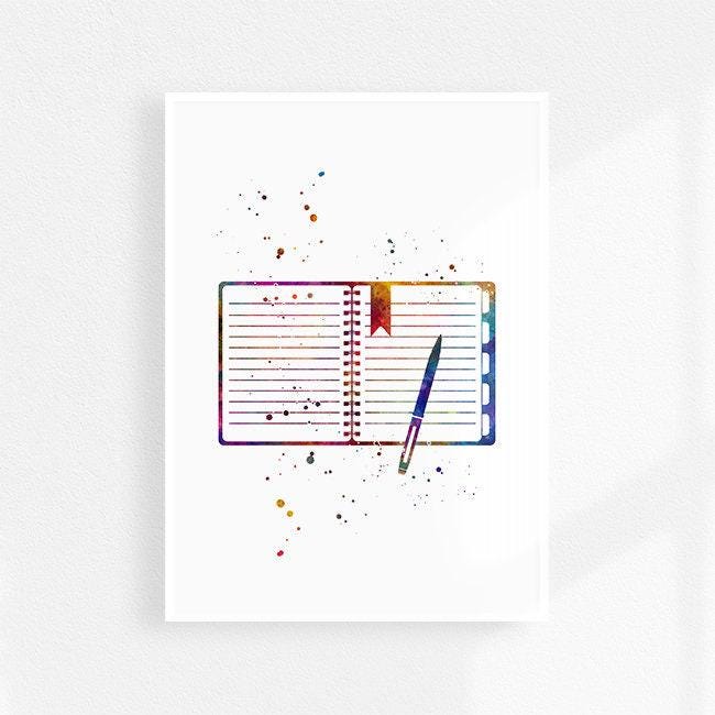 Notepad and Pen Print, Wall Art for Office Decor, Multicolored ...