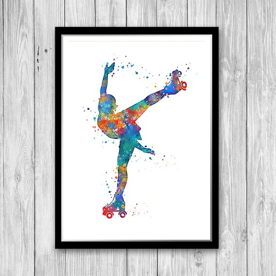 Roller Skating Art Watercolor Print Girl Roller Skater Poster | Etsy