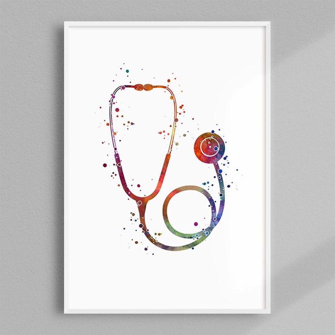 Stethoscope Art Print, School Nurse Office Decor, Medical Colorful ...