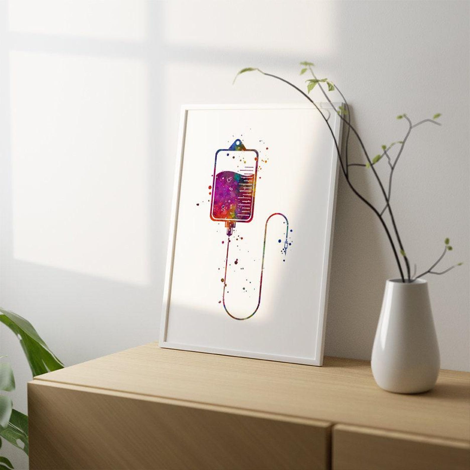 Intravenous IV Solution Bag Watercolor Print, Medical Art Poster ...