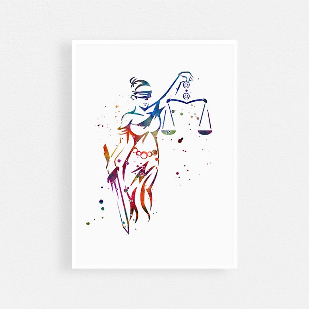 Lady Justice Print Lawyer Gift for Women Themis Multicolored Watercolor ...