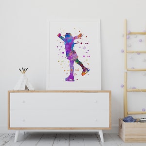 Ice Skating Print | Nursery Wall Art Decor | Girl Ice Skater Watercolor ...