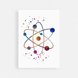 Chemistry Art, Atom Watercolor Print, Science Wall Art, Laboratory ...