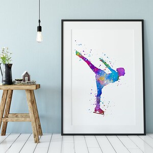 Figure Skating Decor for Girls Room Set of 3 Watercolor Prints Girl Ice ...