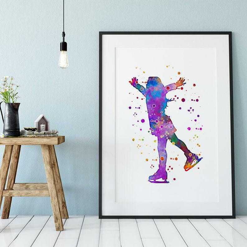 Ice Skating Print | Nursery Wall Art Decor | Girl Ice Skater Watercolor ...