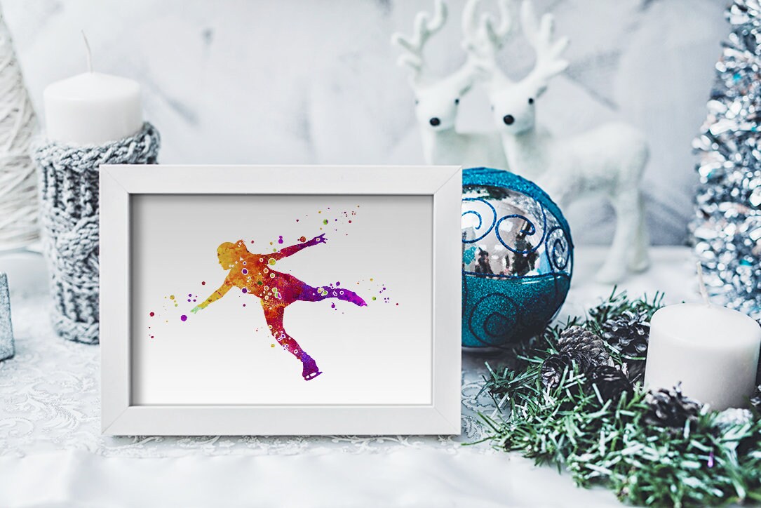 Figure Skating Gift Figure Skater Watercolor Art Print Ice | Etsy