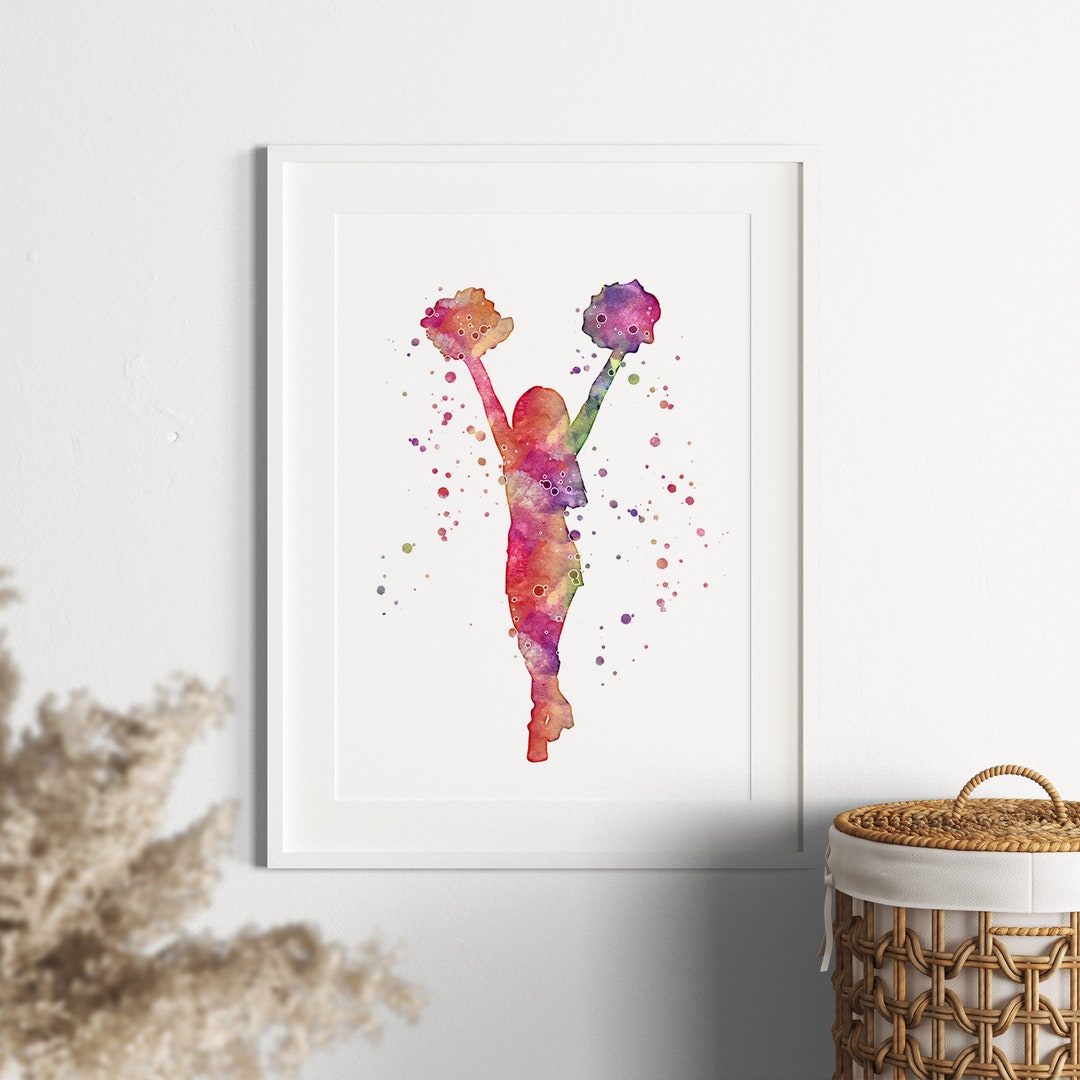 Cheerleader Print | Pink Watercolor Artwork for Girls Room Wall Art ...