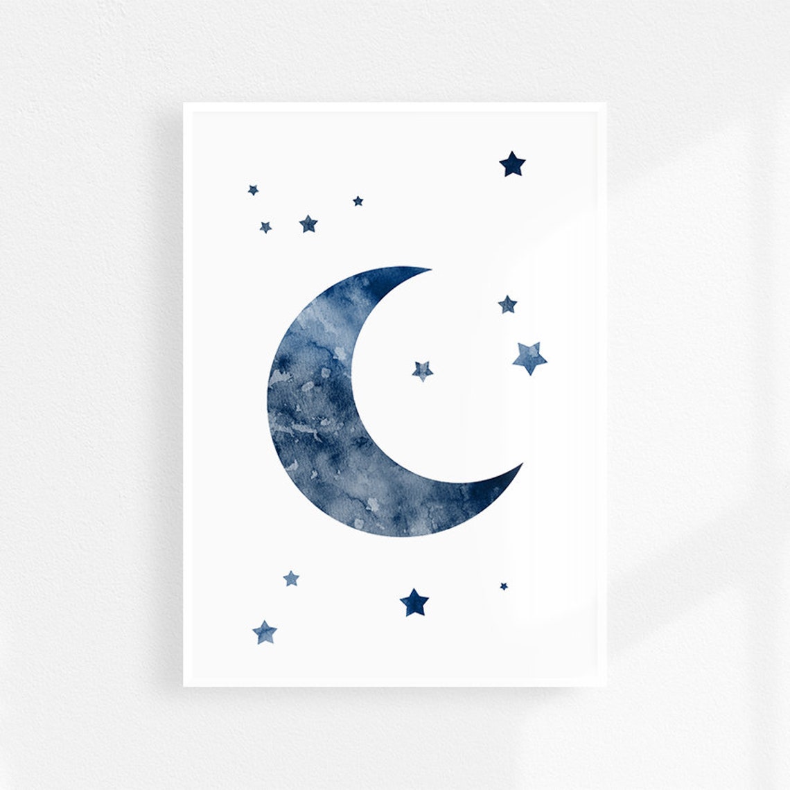Moon and Stars Nursery Decor Navy Blue Moon Art Print - Etsy