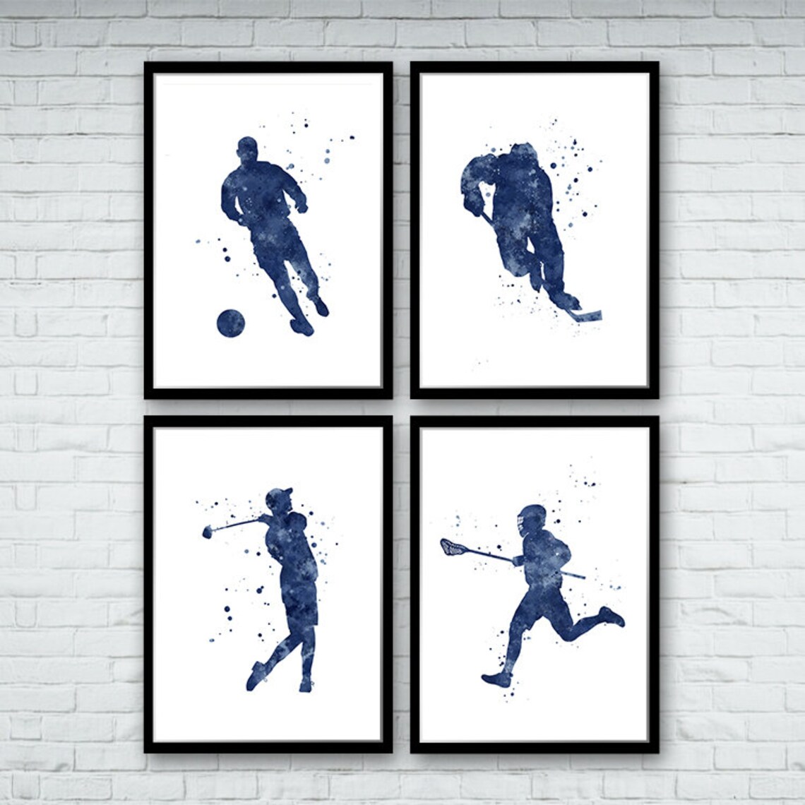 Sports Art for Boys Room Set of 4 Prints Blue Watercolor Art - Etsy