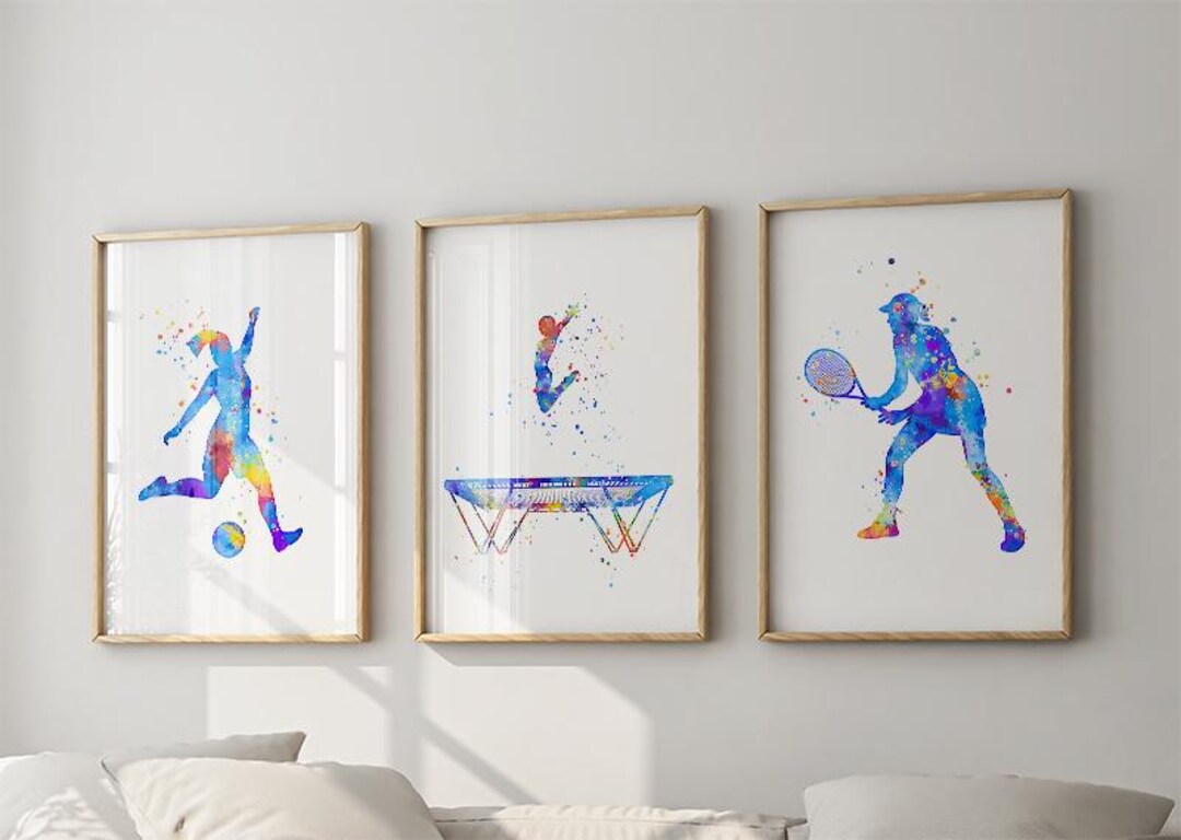 Sports Art Colorful Watercolor Prints, Set of 3 Inspirational Posters ...