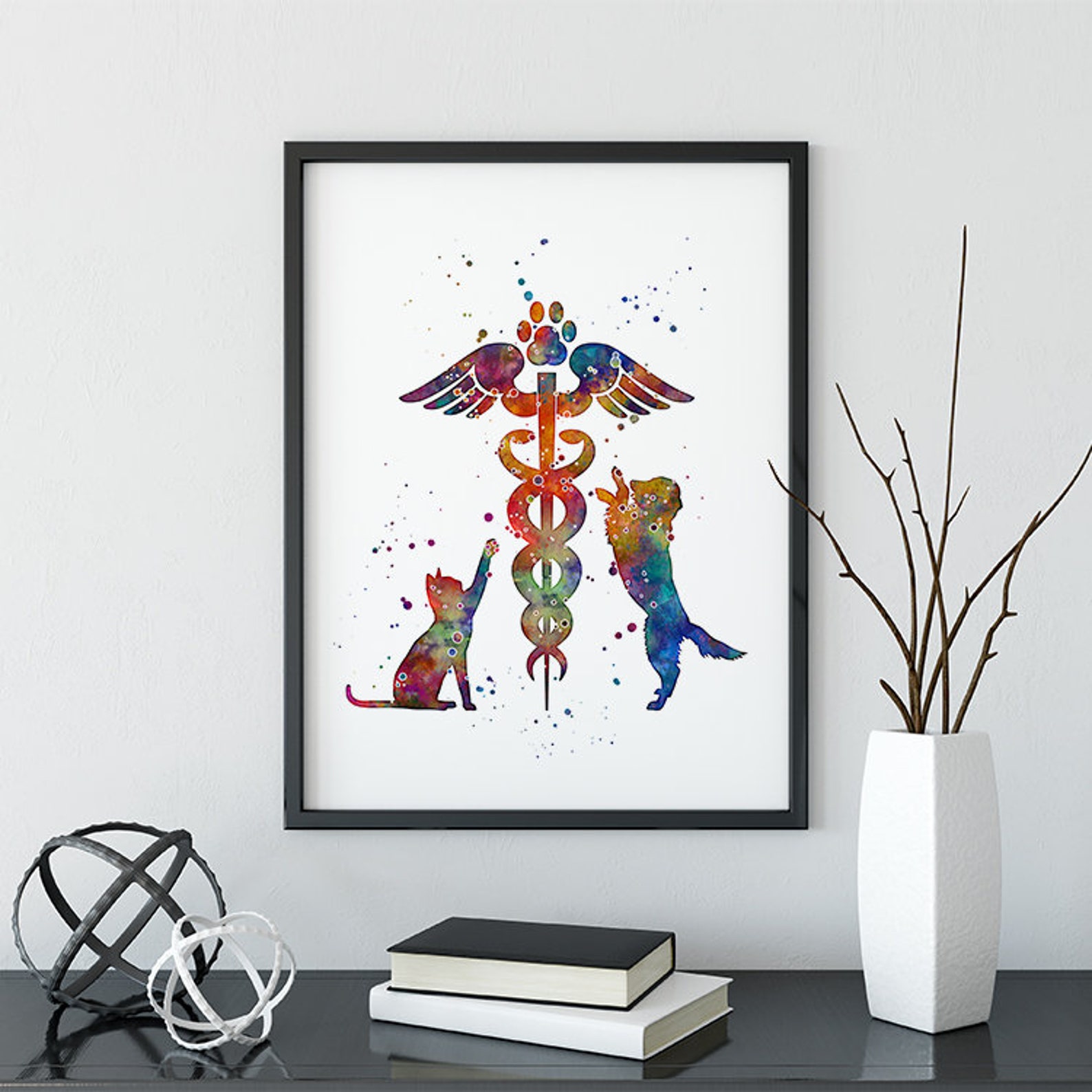 Veterinary Caduceus Art Watercolor Print, Vet Tech Art Gift, Doctor of ...