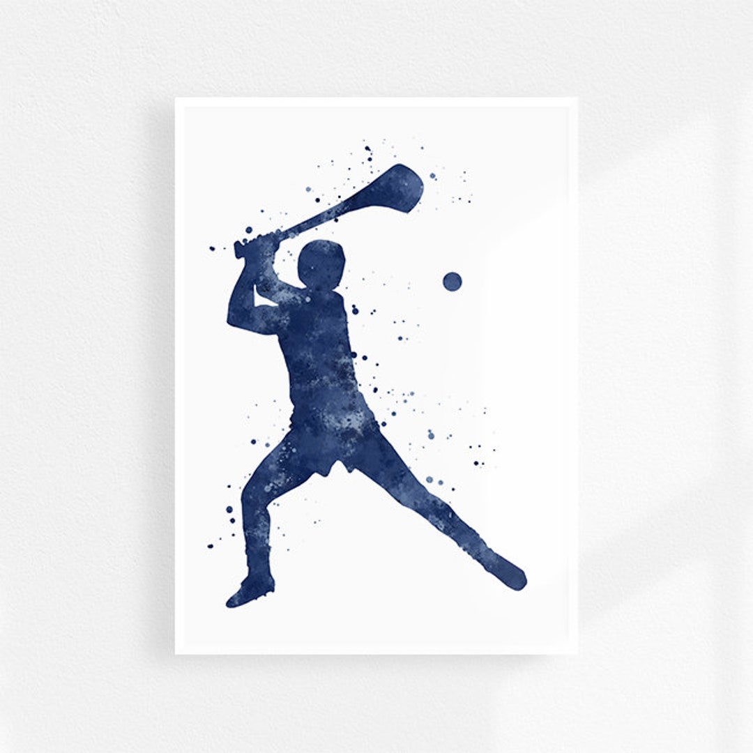 Hurling Print, Navy Blue Watercolor Wall Decor for Boys Room, Hurling ...