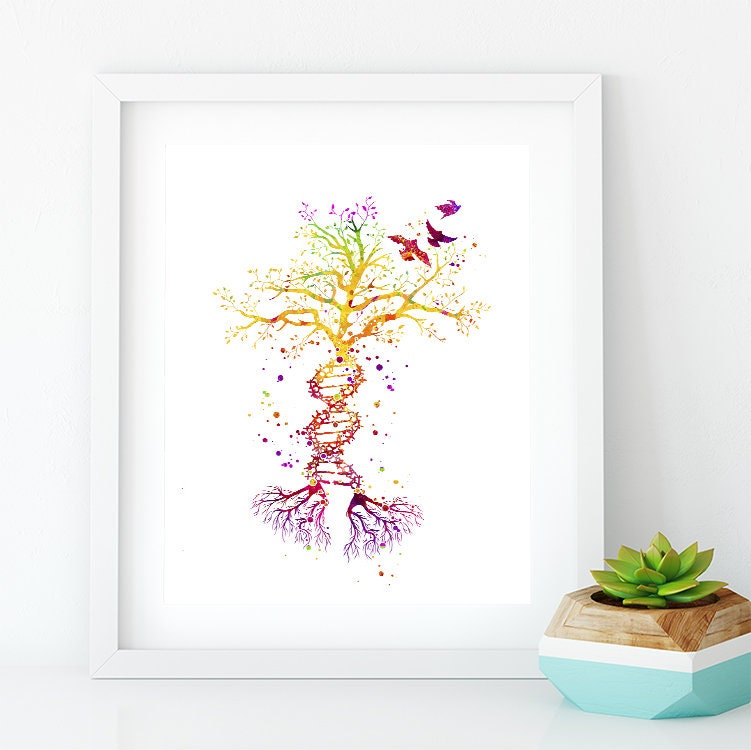 DNA Tree Watercolor Art Print Science Art DNA Tree of Life DNA - Etsy