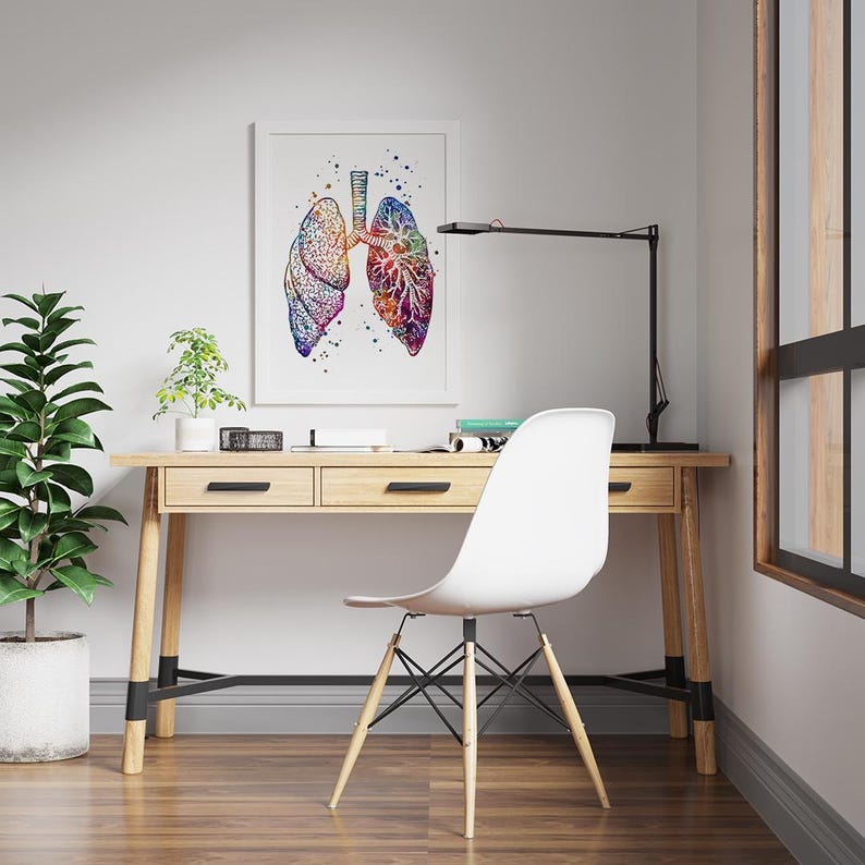 Lung Anatomy Print, Watercolor Lungs Wall Art, Pulmonologist Office ...