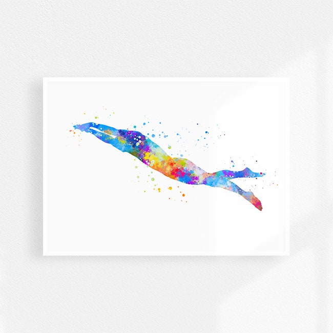 Swimmer Man Watercolor Art Print Swimming Poster Swim Art - Etsy