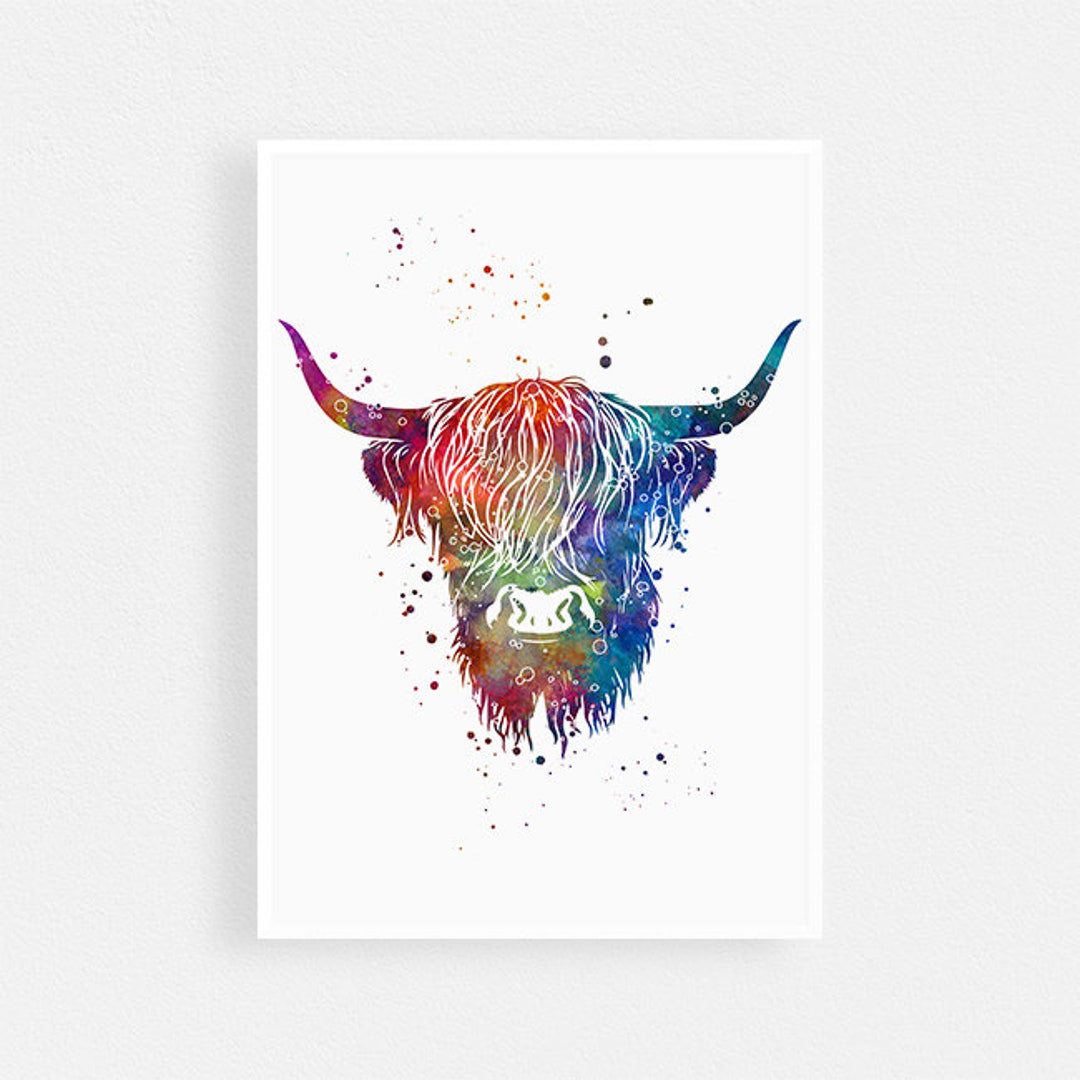 Highland Cow Print | Multi Coloured Highland Cow Wall Art for Home ...