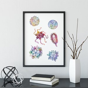 Microbiology Science Art Bacteria Watercolor Print Bioscience ...