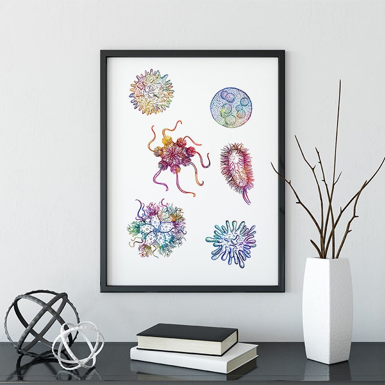 Microbiology Science Art Bacteria Watercolor Print Bioscience | Etsy