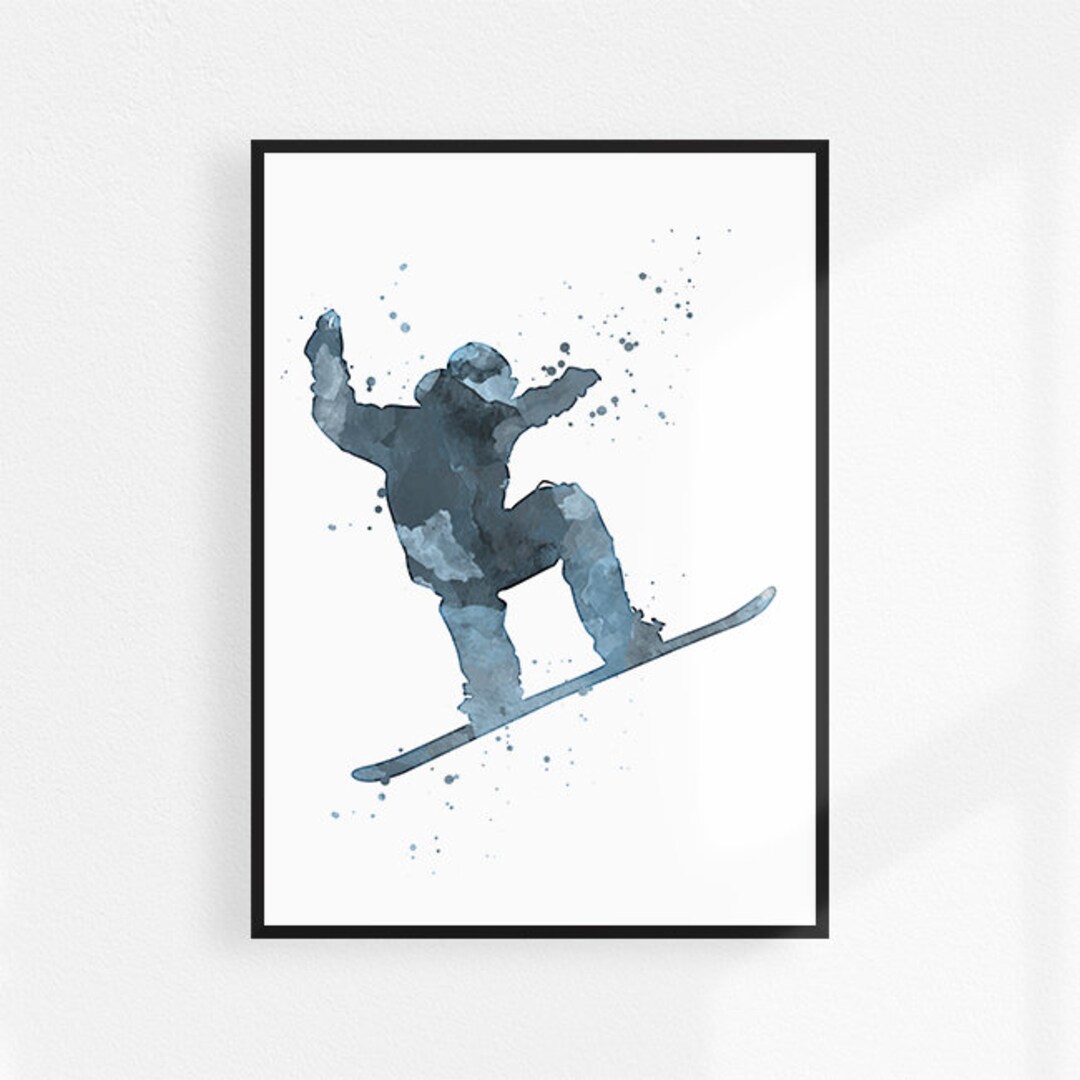 Snowboarding Art Print, Watercolor Wall Decor for Boys Room - Etsy