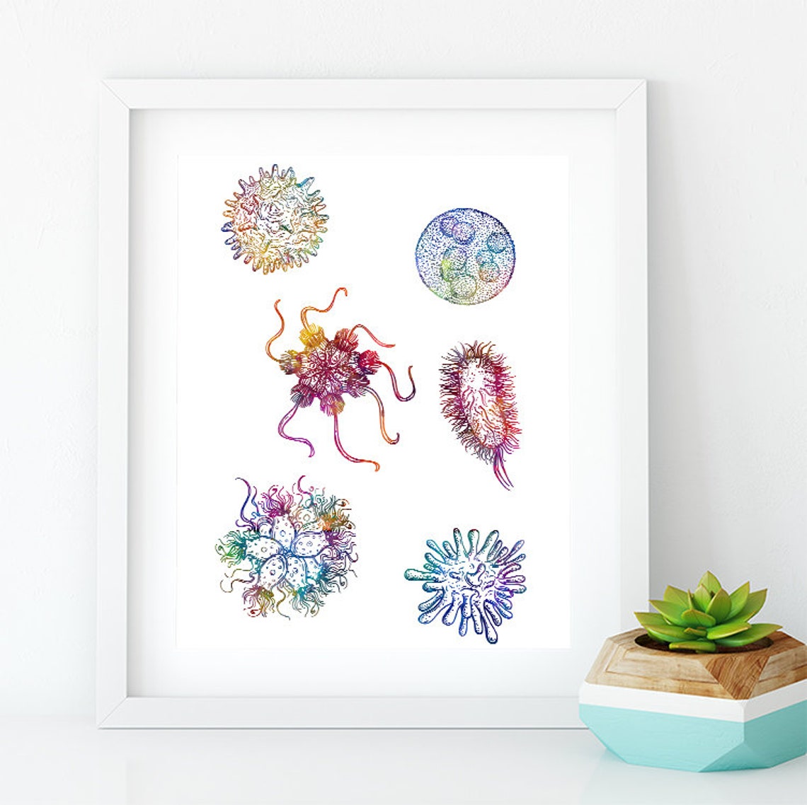 Microbiology Science Art Bacteria Watercolor Print Bioscience | Etsy