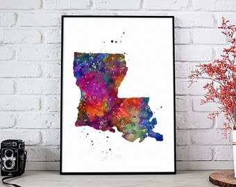 Louisiana State Map Watercolor Art Print 080 - Etsy