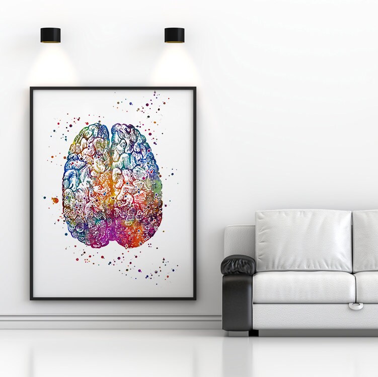 Brain Art School psychologist office decor Watercolor Print | Etsy