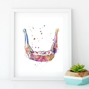 Hyoid Bone Print, Sleep Doctor Office Decor, Multicolored Watercolor ...