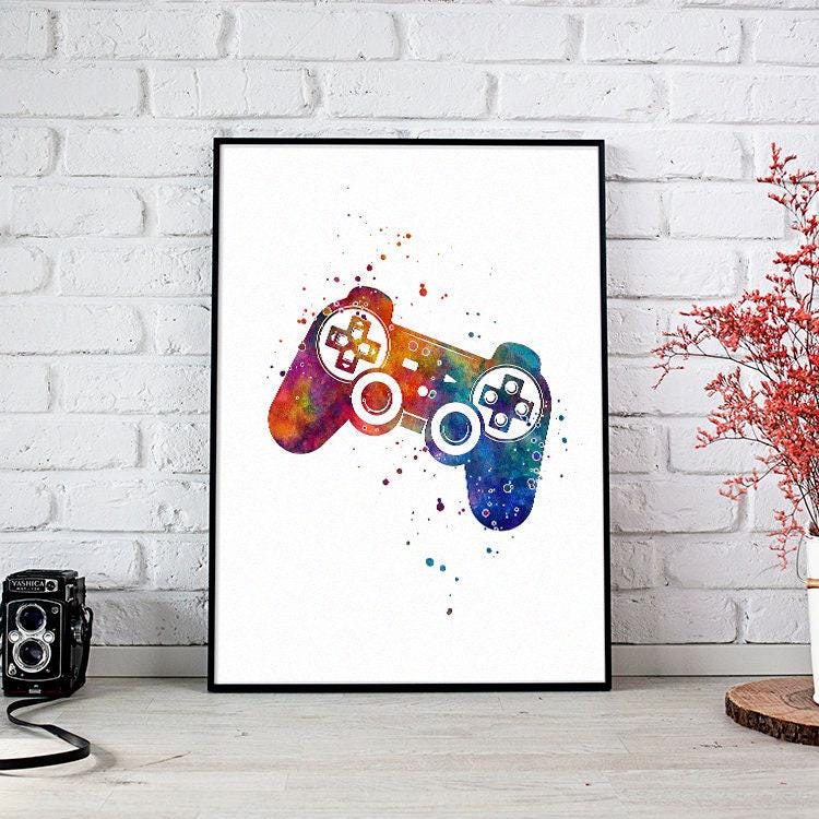 Video Game Controller Poster, Gamer Room Decor, Joystick Watercolor ...