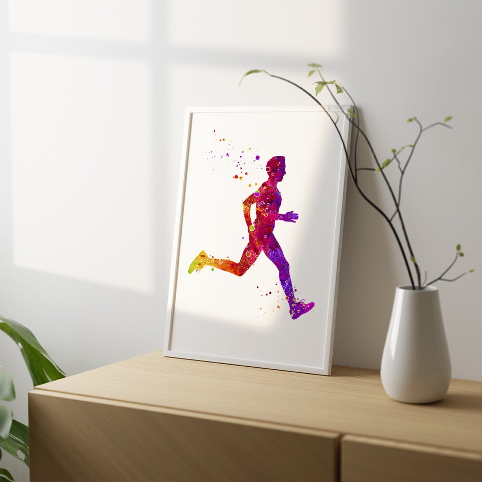 Male Runner, Running Poster Watercolor Print, Sports Decor, Running ...