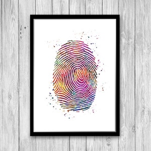 Fingerprint Print, Watercolor Art Fingerprint Poster, Crime Scene ...