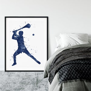 Hurling Print, Navy Blue Watercolor Wall Decor for Boys Room, Hurling ...