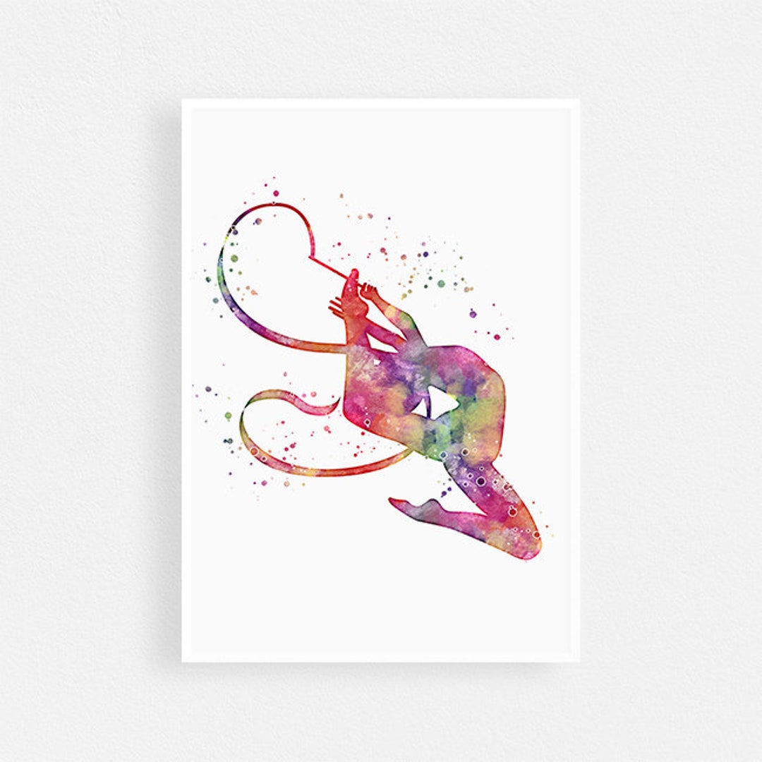 Rhythmic Gymnastics Art Watercolor Print Gymnast Girl With Ribbon - Etsy