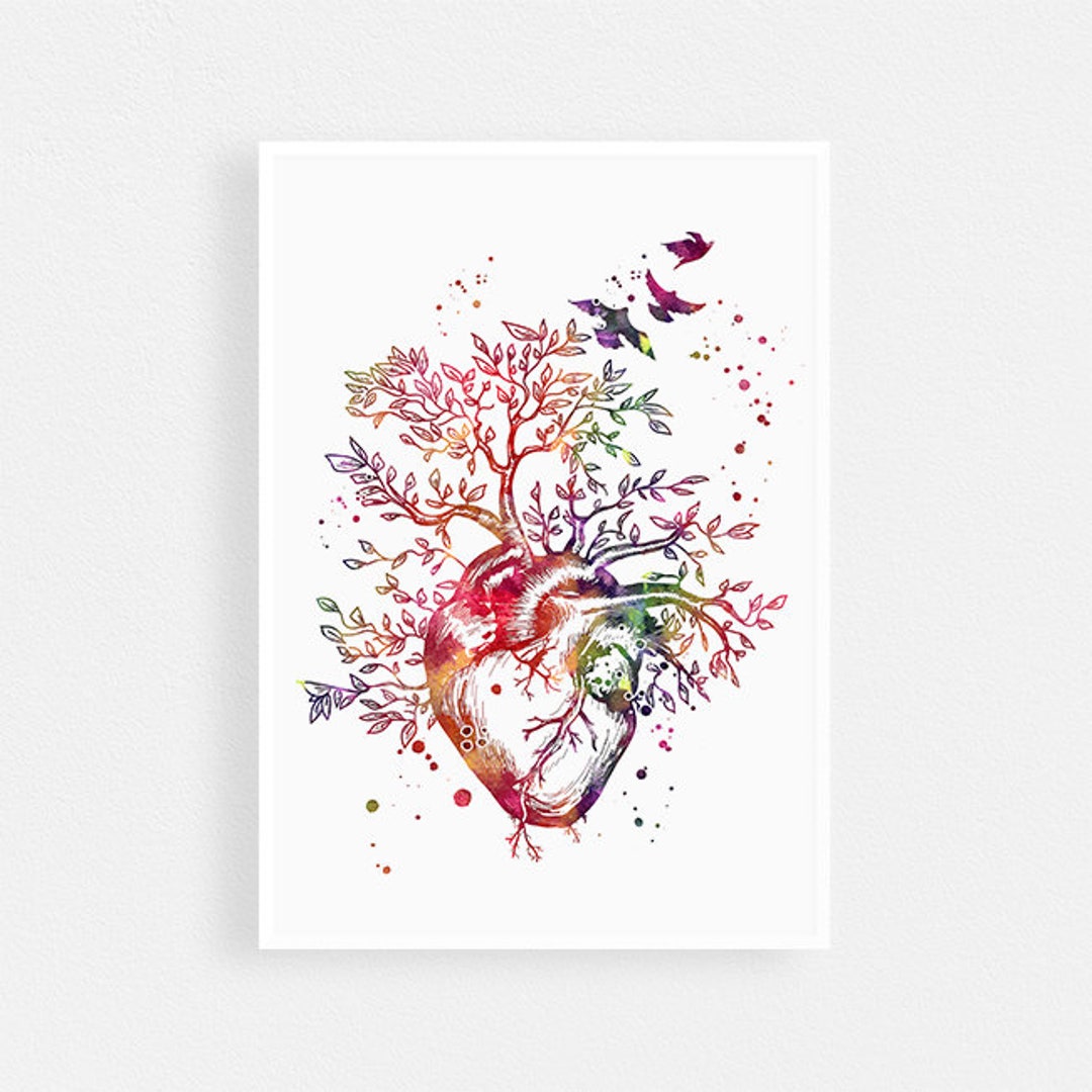 Anatomy Art, Heart Tree Watercolor Print, Cardiology Office Decor ...