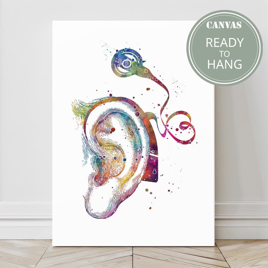 Cochlear Implant Canvas Wall Art, Audiology Watercolor Artwork, Speech ...