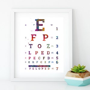 Eyes Test Charts Watercolor Print, Optometrist Gift, Optician Office ...