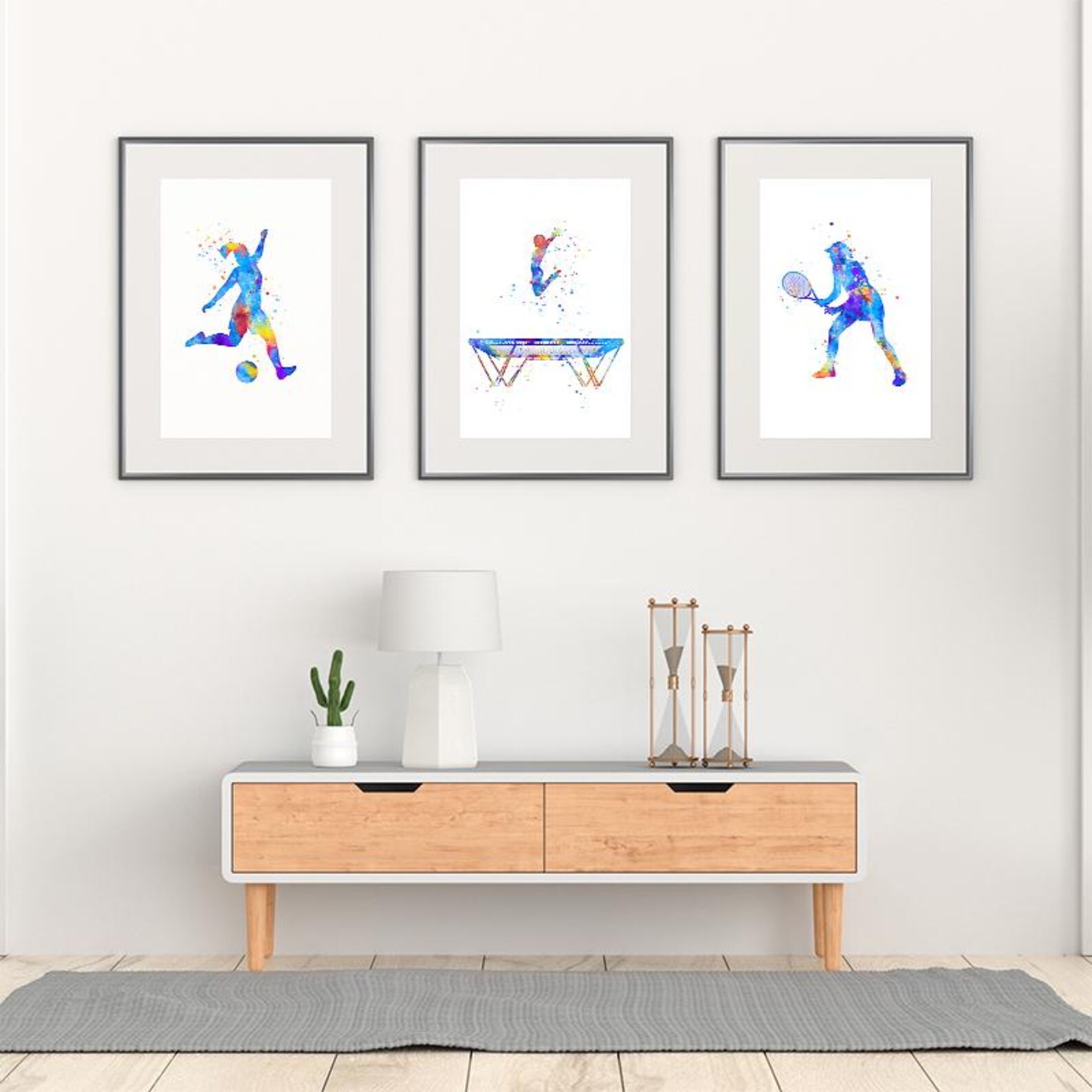 Sports Art Colorful Watercolor Prints, Set of 3 Inspirational Posters ...