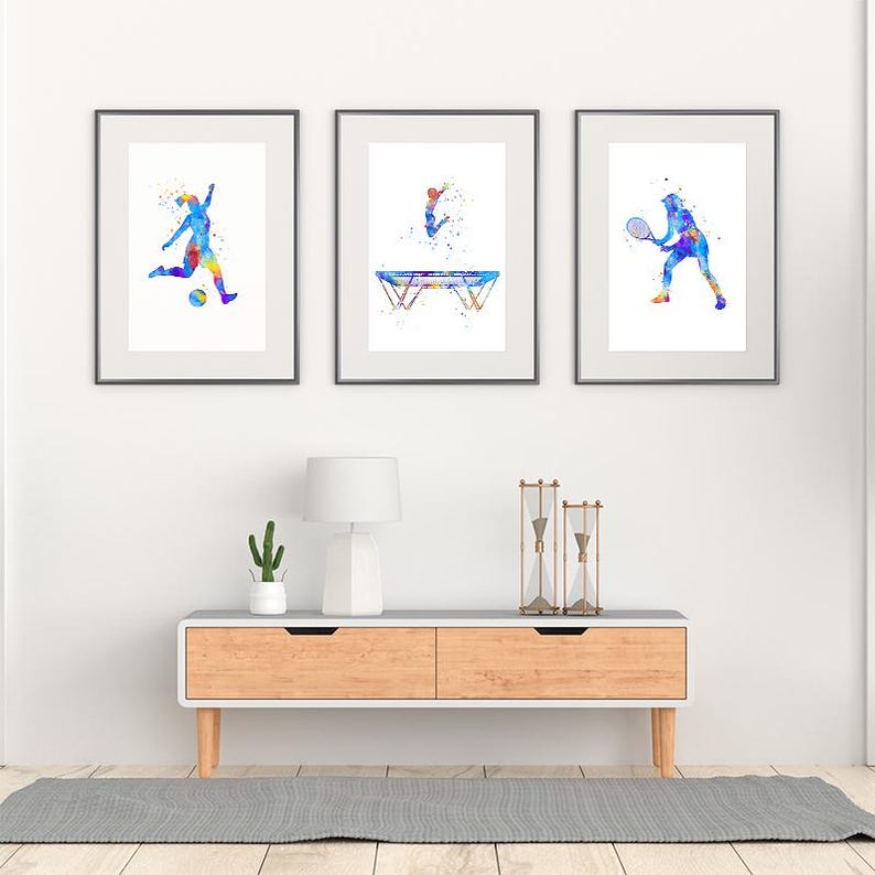 Sports Art Colorful Watercolor Prints, Set of 3 Inspirational Posters ...