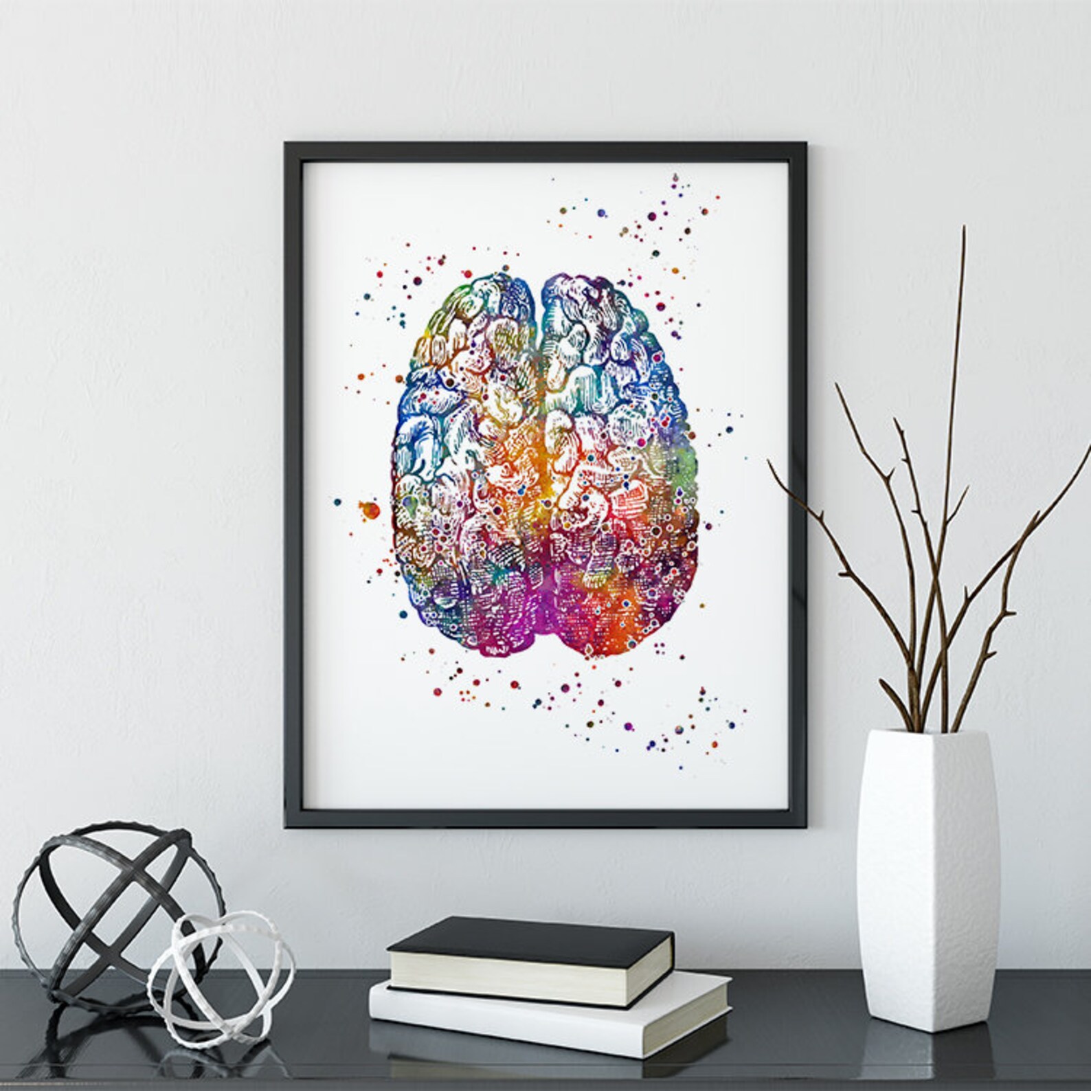 Brain Art School psychologist office decor Watercolor Print | Etsy