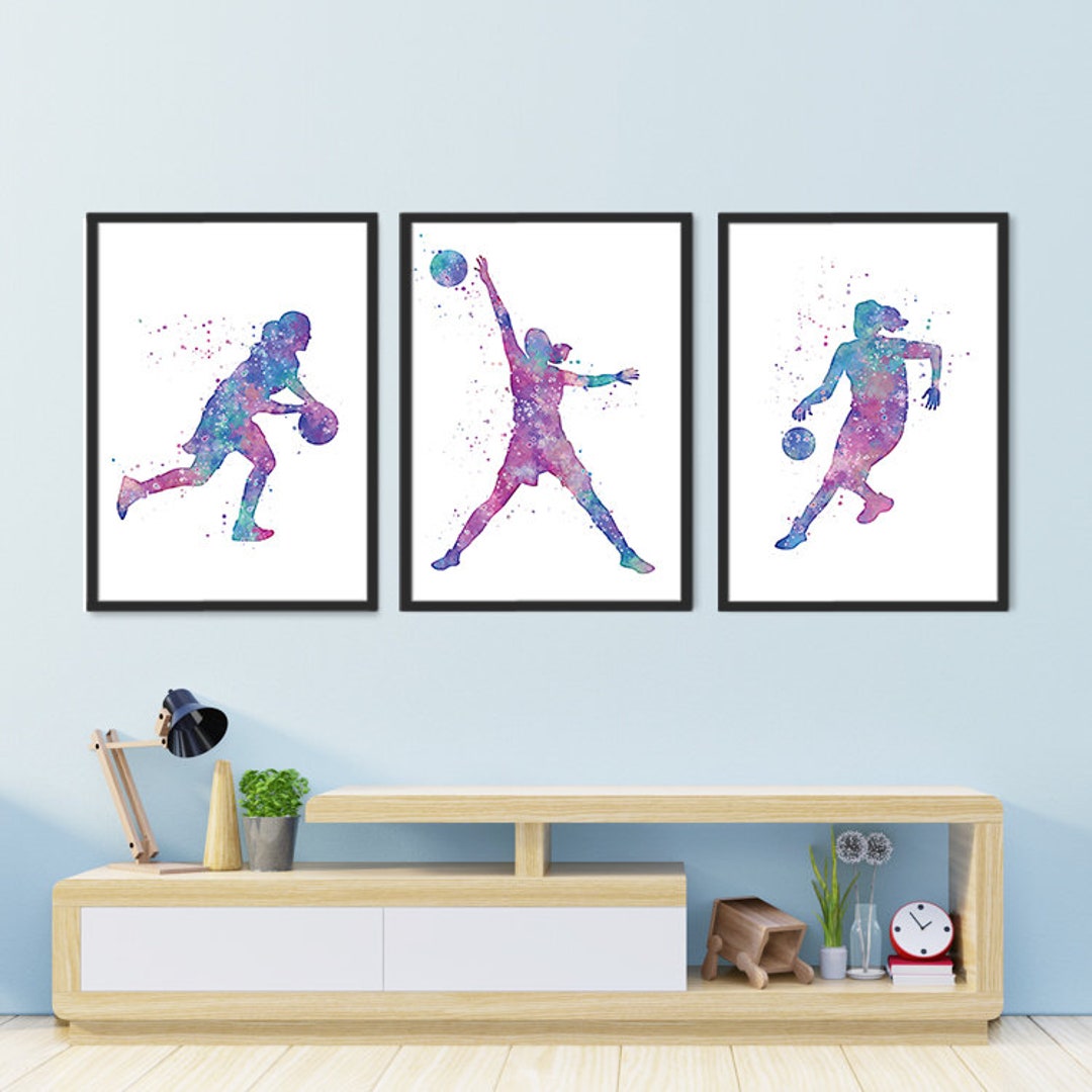 Basketball Watercolor Set of 3 Art Prints, Girl Basketball Player Girls ...