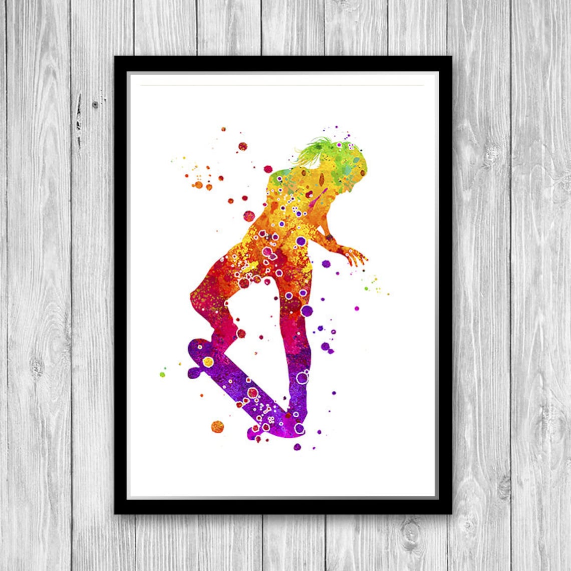 Skater Girl Style Watercolor Art Print Skateboarding Wall - Etsy