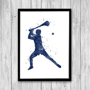 Hurling Print, Navy Blue Watercolor Wall Decor for Boys Room, Hurling ...