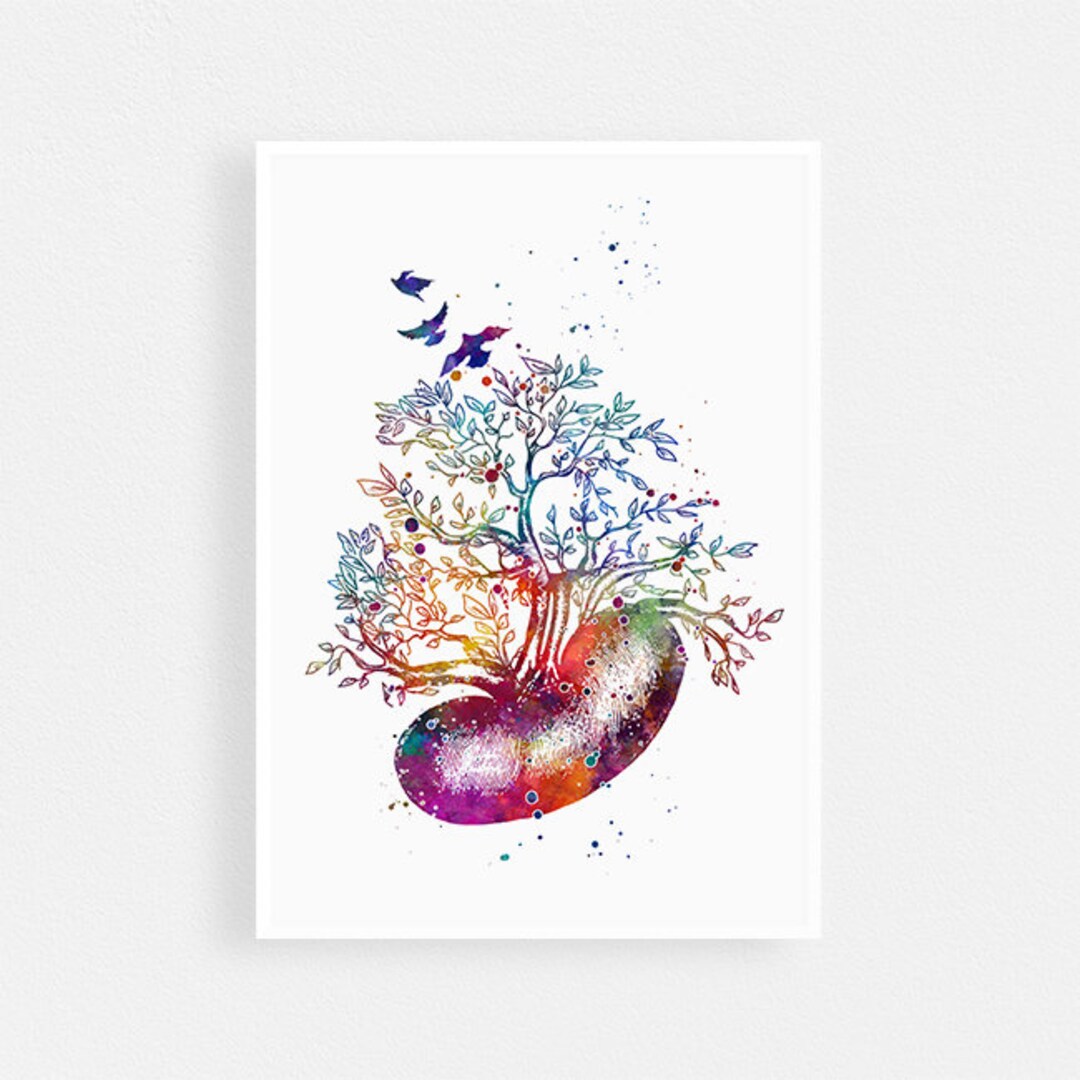 Kidney Tree Anatomy Art Watercolor Print, Kidney Transplant Gift ...