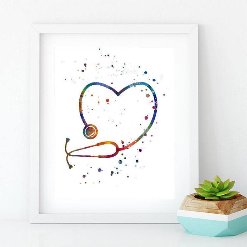 Stethoscope Art Watercolor Print, Pediatrician Gift, School Nurse ...
