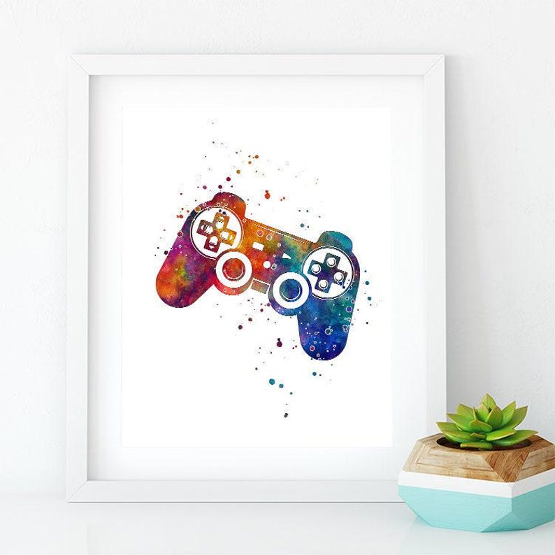 Video Game Controller Poster, Gamer Room Decor, Joystick Watercolor ...