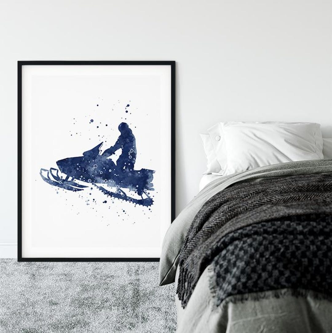 Snowmobile Watercolor Print, Snowmobiler Winter Sport Poster ...
