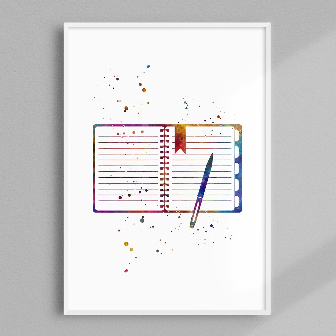 Notepad and Pen Print, Wall Art for Office Decor, Multicolored ...