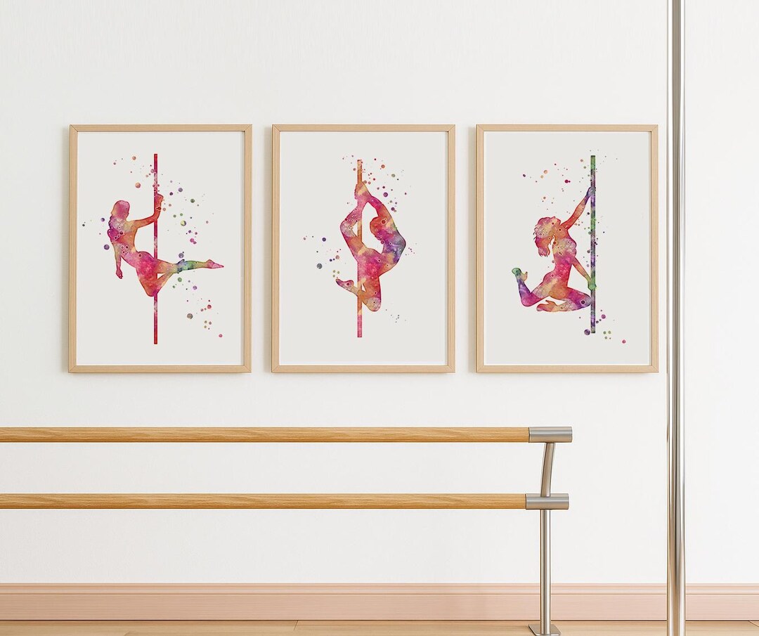 Pole Dance Wall Art Set of 3 – Pink Watercolor Pole Dancer Prints on ...