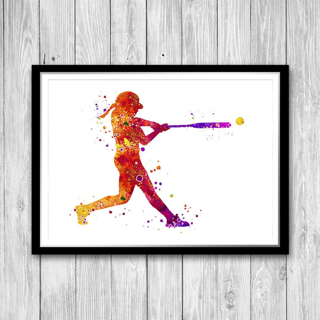 Softball Gifts for Girls Softball Baseball Girl Player Watercolor Art ...